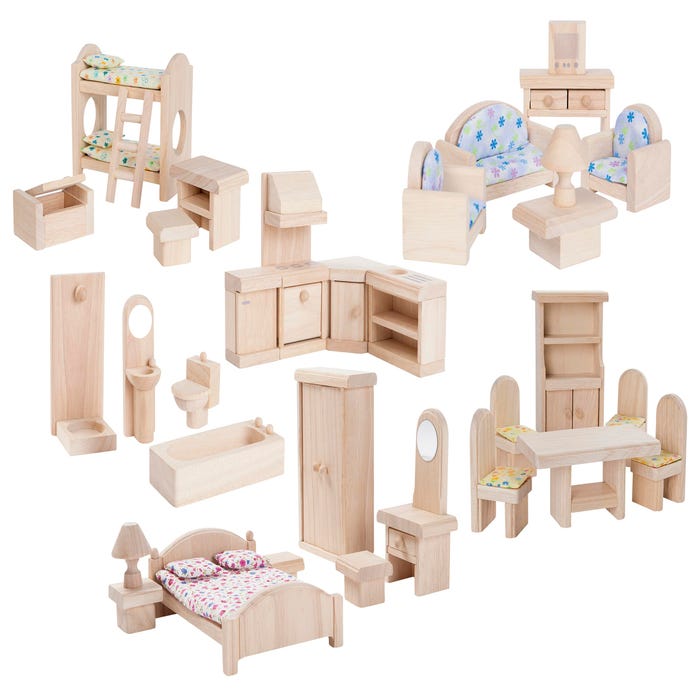 Childcraft Dollhouse Furniture Set, 6 Rooms, 33 Pieces