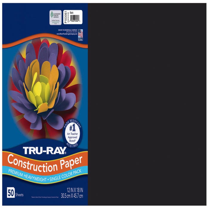 Tru-Ray Sulphite Construction Paper, 12x18 Inches, Black, 50 Sheets