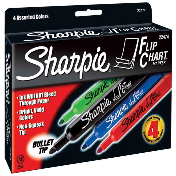 Sharpie Flip Chart Markers, Bullet Tip, Assorted Colors, Set of 4