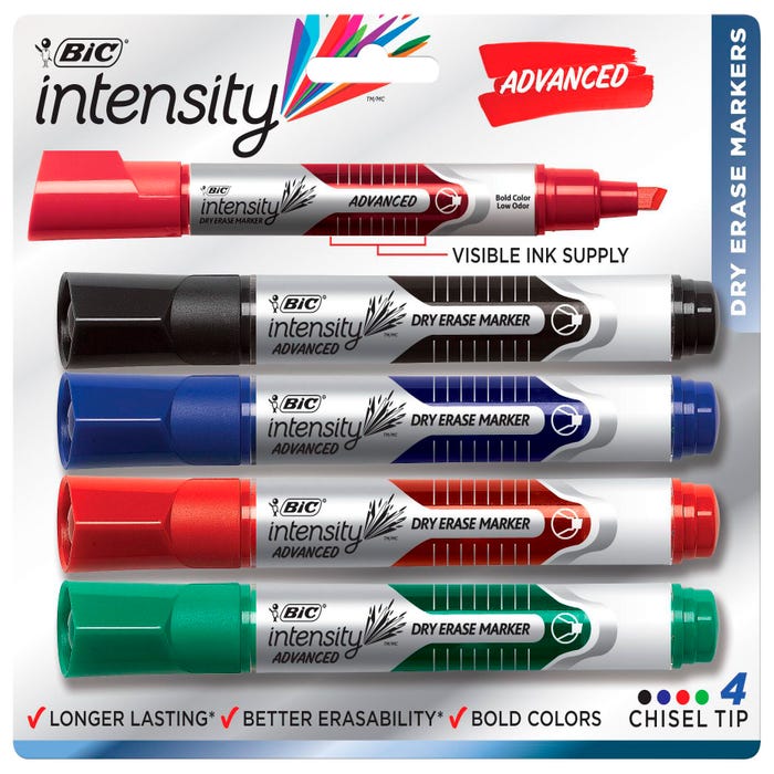 BIC Intensity Advanced Low Odor Tank Style Dry Erase Markers, Assorted ...