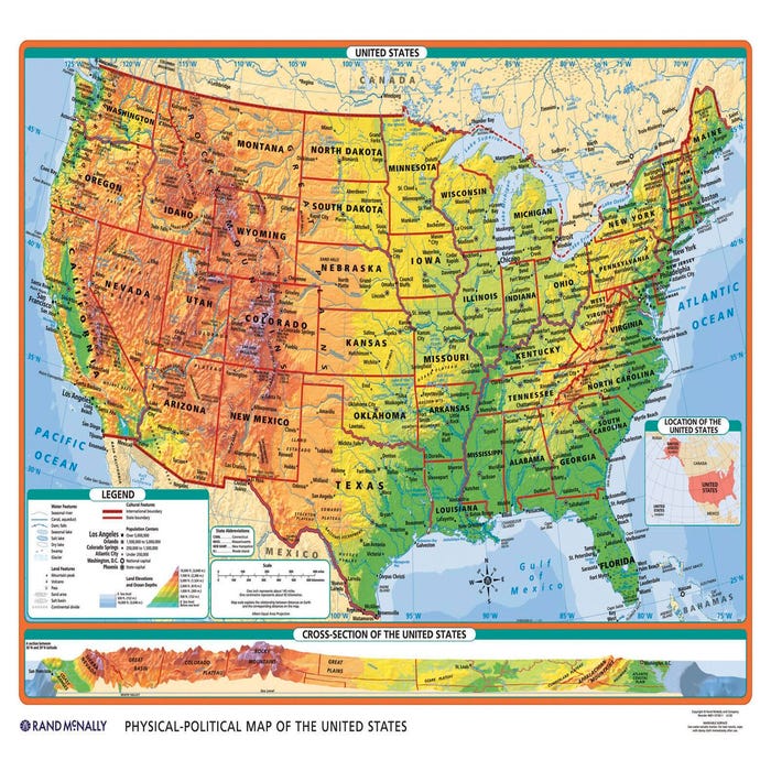 Rand McNally Physical-Political United States and World Desk Maps, Set of 5