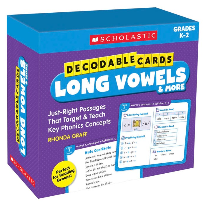 Scholastic Cards Decodable Long Vowels, Grades K-2