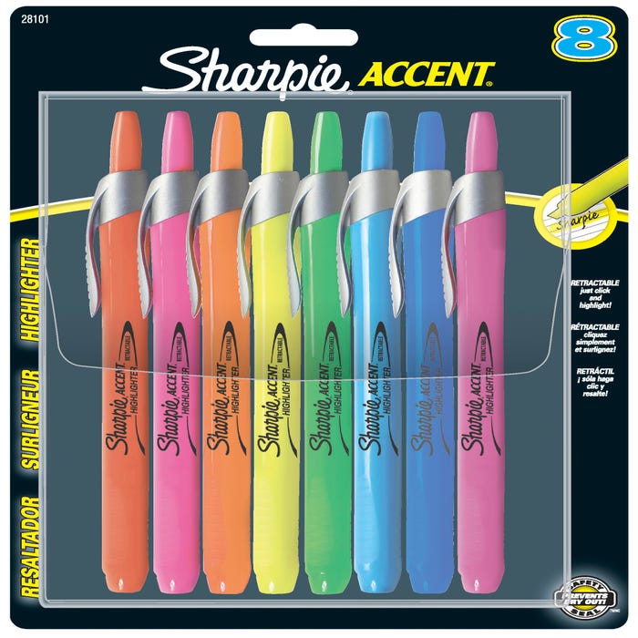 Sharpie Accent Smear Guard Non-Toxic Retractable Highlighter Set ...