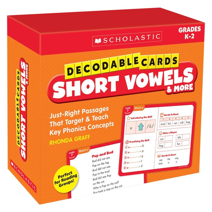Scholastic Cards Decodable Short Vowels Cards, Set of 125, Grades K-2
