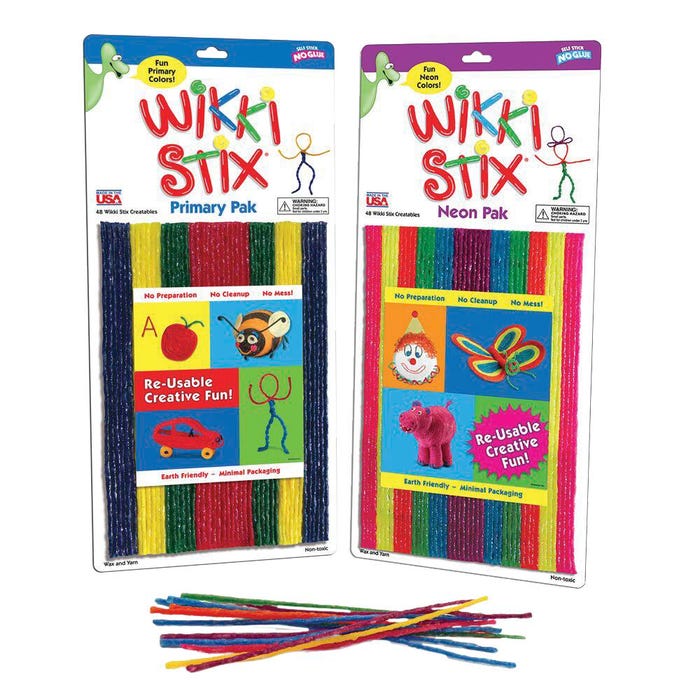 Wikki Stix Combo Pack, 8 Inches, Primary and Neon Colors, Pack of 96