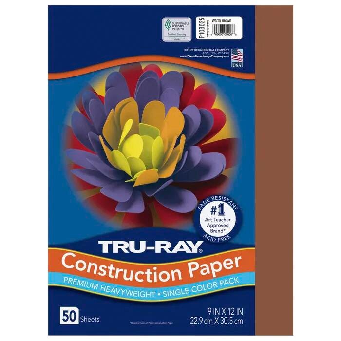 Tru-Ray Sulphite Construction Paper, 9x12 Inches, Warm Brown, 50 Sheets