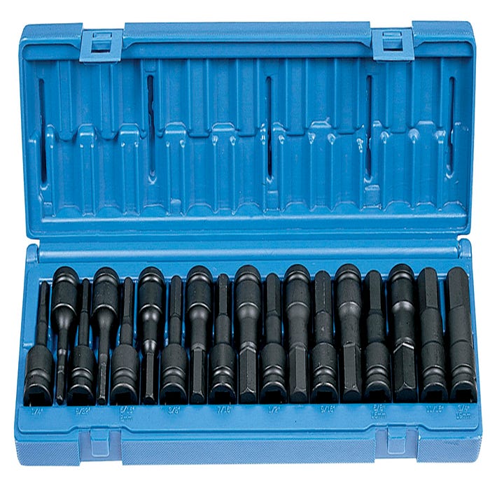 Grey Pneumatic 18-Piece Hex Driver Socket Set - Fraction/Metric, 1/2 in ...