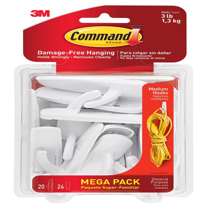 Command Med Utility Hooks And Adhesive Strips, White